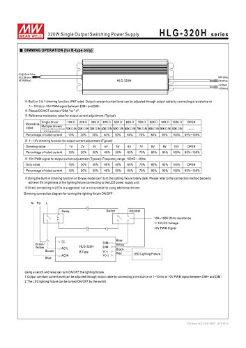 MEAN WELL HLG-320H-48B 320W 6.7A 48V Constant Voltage + Constant Current LED Driver