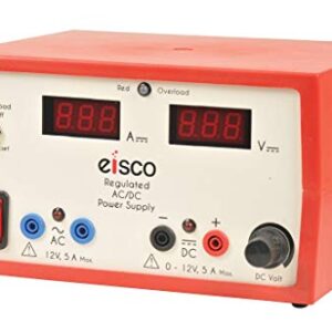 Eisco Labs Regulated Dual Output Digital Display Power Supply, AC: 12V, 5 Amps, DC: 0-12V, 5Amps