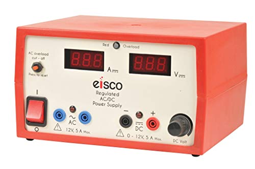 Eisco Labs Regulated Dual Output Digital Display Power Supply, AC: 12V, 5 Amps, DC: 0-12V, 5Amps