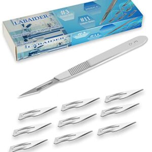 Surgical Grade Blades #11 10pcs Sterile with #3 Scalpel Knife Handle for Biology Lab Anatomy, Practicing Cutting, Medical Student, Sculpting, Repairing