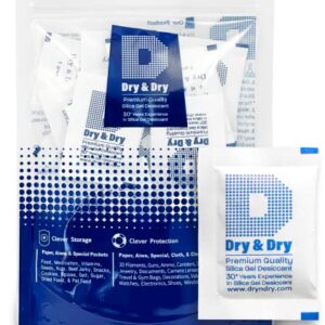 Dry & Dry 5 Gram [50 Packets] Premium Pure and Safe Silica Gel Packets Desiccant Dehumidifiers, Silica Gel Packs - Rechargeable (Food Safe) Moisture Absorbers, Desiccant Packets