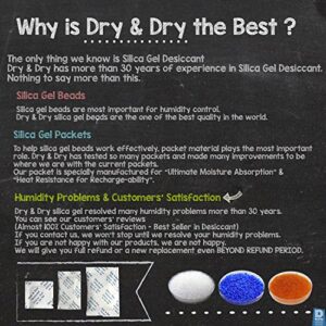 Dry & Dry 5 Gram [50 Packets] Premium Pure and Safe Silica Gel Packets Desiccant Dehumidifiers, Silica Gel Packs - Rechargeable (Food Safe) Moisture Absorbers, Desiccant Packets