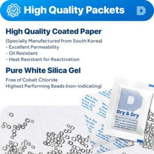 Dry & Dry 5 Gram [50 Packets] Premium Pure and Safe Silica Gel Packets Desiccant Dehumidifiers, Silica Gel Packs - Rechargeable (Food Safe) Moisture Absorbers, Desiccant Packets