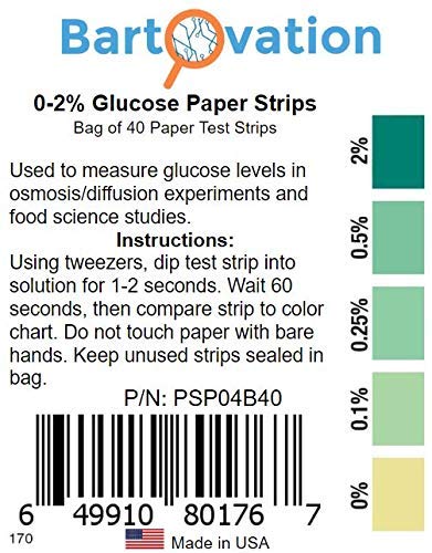 Scientific Glucose Test Paper Strips 0-2% [Bag of 40 Paper Strips] for Food Science or Osmosis/Diffusion Experiments