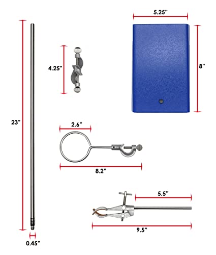 Chemical Resistant Steel Ring Stand Set - Lab Stand Support with Clamp - 8 Inch x 5 Inch Base, 24 Inch Rod - Use as Glass Funnel Stand or Test Tube Holder