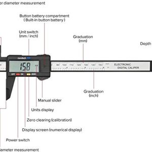 Digital Calipers,Electronic Digital Calipers,YKLSXKC LCD Screen displays 0-6"Caliper Measuring Tool,inch and Millimeter Conversion, Suitable for Jewelry Measurement and 3D Printing