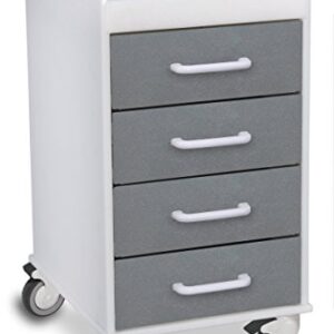 TrippNT 51088 Polyethylene Compact Locking Cart, 14" Width x 27" Height x 19" Depth, 4 Drawers, Silver Metallic