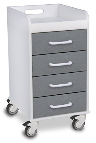 TrippNT 51088 Polyethylene Compact Locking Cart, 14" Width x 27" Height x 19" Depth, 4 Drawers, Silver Metallic