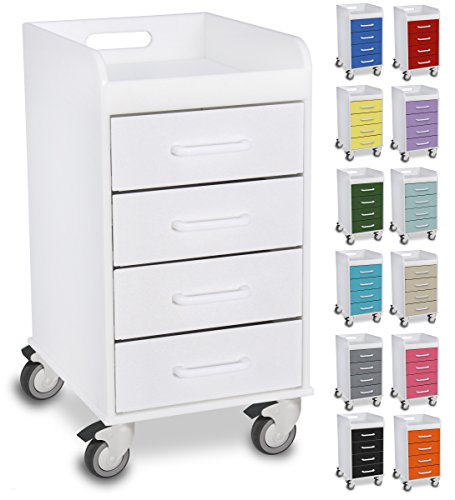 TrippNT 51088 Polyethylene Compact Locking Cart, 14" Width x 27" Height x 19" Depth, 4 Drawers, Silver Metallic