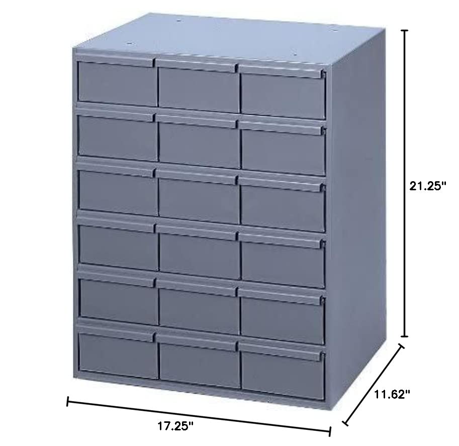 Durham 006-95 Gray Cold Rolled Steel Vertical Storage Cabinet, 17-1/4" Width x 21-1/4" Height x 11-5/8" Depth, 18 Drawer