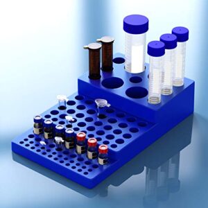 centrifuge tube rack,multifunctional trapezoidal holder for 0.2ml-50ml test tube, 92 holes stand for lab tube vials,blue,plastic, biomed scientific(pack of 1)…