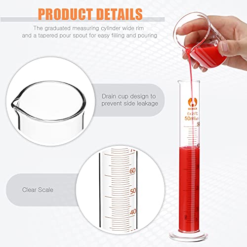 Feekoon 10 Pieces Glass Measuring Beaker and Graduated Measuring Cylinder with Stirring Rod 50/100/ 250/500/ 1000 ml Thick Glass Beakers and 5/10/ 50/100 ml Graduated Cylinders for Science Lab