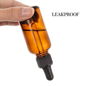 12 PCS, 1 oz Dropper Bottles for Essential Oils with 3 Stainless Steel Funnels & 1 Long Glass Dropper - 30ml Amber Glass Bottles with Eye Droppers - Tincture Bottles, Leak Proof Travel Bottles for Liquids