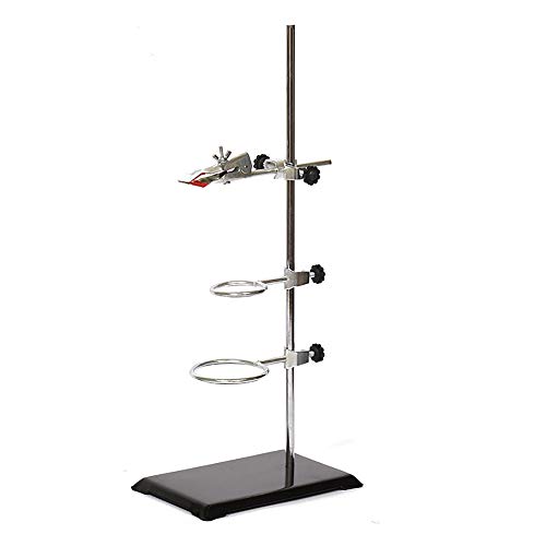 Laboratory Retort Support Stand for Titration Extraction - XMWangzi, with a Burette Clamp and 2 Flask Ring Clamps, Used in Chemistry or Physics Lab (RodLength 16'')