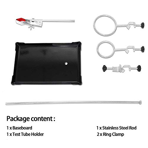 Laboratory Retort Support Stand for Titration Extraction - XMWangzi, with a Burette Clamp and 2 Flask Ring Clamps, Used in Chemistry or Physics Lab (RodLength 16'')