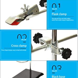 Laboratory Retort Support Stand for Titration Extraction - XMWangzi, with a Burette Clamp and 2 Flask Ring Clamps, Used in Chemistry or Physics Lab (RodLength 16'')