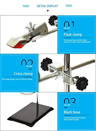 Laboratory Retort Support Stand for Titration Extraction - XMWangzi, with a Burette Clamp and 2 Flask Ring Clamps, Used in Chemistry or Physics Lab (RodLength 16'')