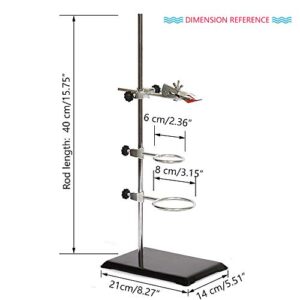 Laboratory Retort Support Stand for Titration Extraction - XMWangzi, with a Burette Clamp and 2 Flask Ring Clamps, Used in Chemistry or Physics Lab (RodLength 16'')