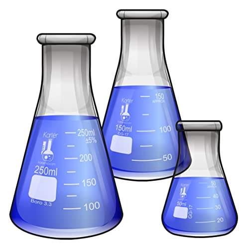 Glass Erlenmeyer Flask Set - 3 Sizes - 50, 150 and 250ml, Karter Scientific