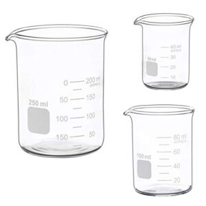 glass measuring low form beaker set 50ml 100ml 250ml glass graduated beaker set