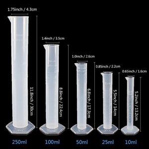 Plastic Graduated Cylinders& Plastic Beakers,Teenitor 5pcs Plastic Graduated Cylinders 10ml 25ml 50ml 100ml 250ml & 5pcs Plastic Beakers 50ml 100ml 250ml 500ml1000ml Clear 10pcs