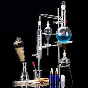 cherish xt home distiller distilling to making your own essential oil, moonshine, 3.3 boro alcohol distiller chemistry lab glassware kit,glass distilling,distillation apparatus 15pcs set, 500 ml