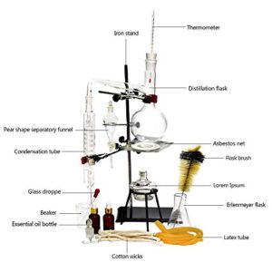 Cherish XT Home Distiller Distilling to Making Your Own Essential Oil, Moonshine, 3.3 Boro Alcohol Distiller Chemistry Lab Glassware Kit,Glass Distilling,Distillation Apparatus 15pcs Set, 500 ML