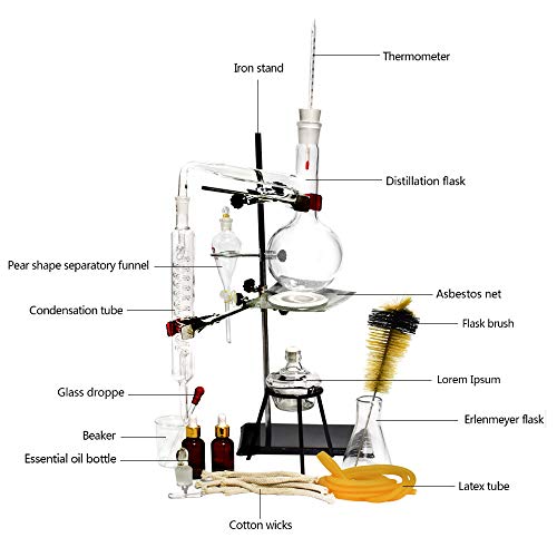 Cherish XT Home Distiller Distilling to Making Your Own Essential Oil, Moonshine, 3.3 Boro Alcohol Distiller Chemistry Lab Glassware Kit,Glass Distilling,Distillation Apparatus 15pcs Set, 500 ML