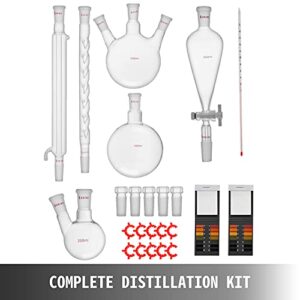 VEVOR New Laboratory Glassware 24/40 Chemistry Glassware 29PCS Chemistry Lab Glassware Kit 250 1000ml for Distillations Separation Purification Synthesis 24/40 29PCS