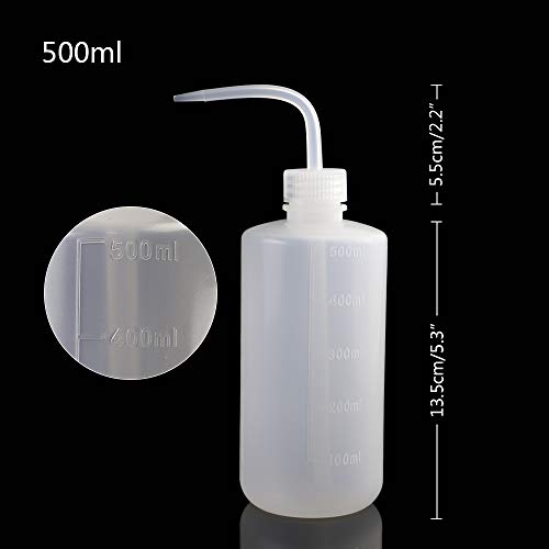 DEPEPE 6pcs 500ml Plastic Safety Wash Bottles Lab Squeeze Bottle LDPE Squirt Bottle Tattoo Bottle with Narrow Mouth and Scale Labels (17oz x 6 Bottles)