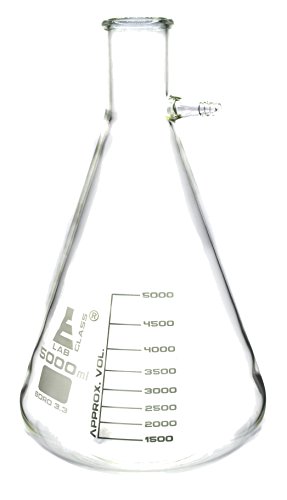 Filtering Flask, 5000ml - Borosilicate Glass - Heavy Walled - Conical Shape, with Integral Side Arm - White Graduations - Eisco Labs