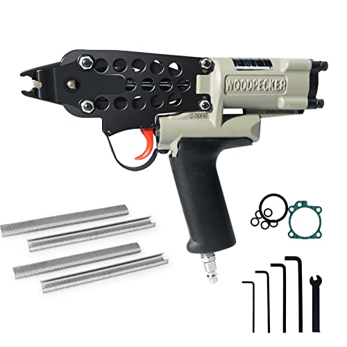 WOODPECKER C-760FA 16 Guage Pneumatic Hog Ring Gun, Standard 3.0mm Closure Diameter, 1/2-Inch Crown Hog Ring Staples, Power Hog Ring Gun Air Hog Ring Plier Tool for Wire Cages, Seat Making, Fencing