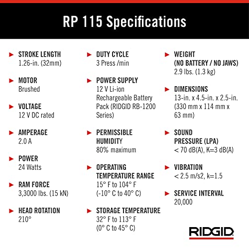 RIDGID 72553, RP 115 Mini Press Tool Kit with 1/2" - 3/4" ProPress Jaws and Carrying Case