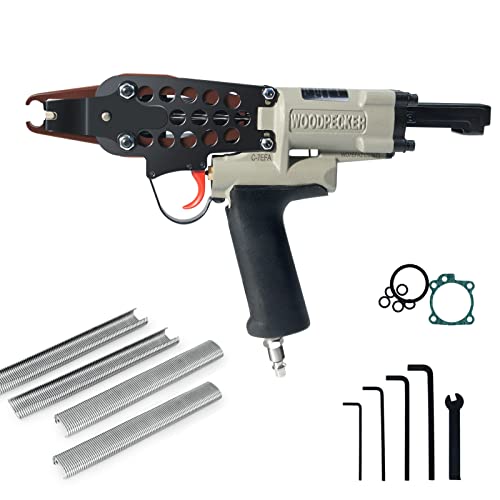 WOODPECKER C-7EF 15 Gauge Pneumatic Hog Ring Gun, Intensified Power, 3/4-inch Crown 7.0mm Closure Diameter, Air Hog Ring Plier Tool for Wire Cages, Fencing