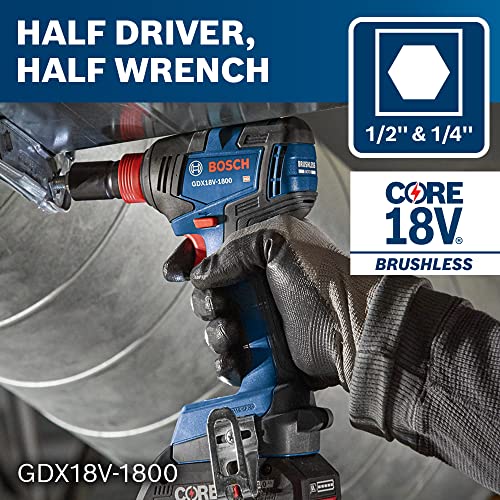 BOSCH GXL18V-501B25 18V 5-Tool Combo Kit with Two-In-One Bit/Socket Impact Driver, 1/2 In. Hammer Drill/Driver, Reciprocating Saw, Circular Saw, LED Worklight and (2) CORE18V 4.0 Ah Compact Batteries