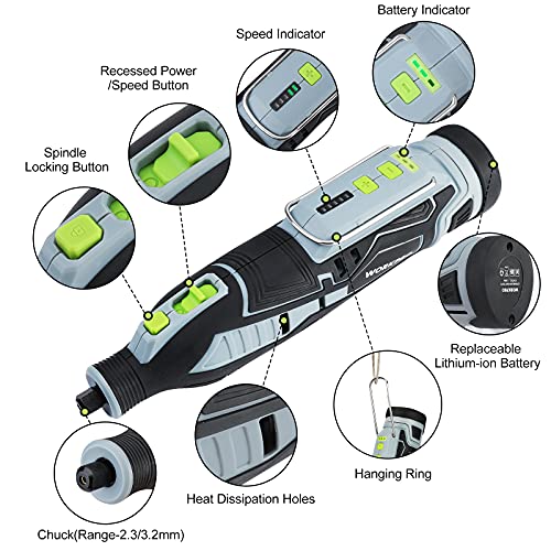 WORKPRO 12V Cordless Rotary Tool Kit, 5 Variable Speeds, Powerful Engraver, Sander, Polisher, 114 Easy Change Accessories, Craft Tool for Handmade and DIY