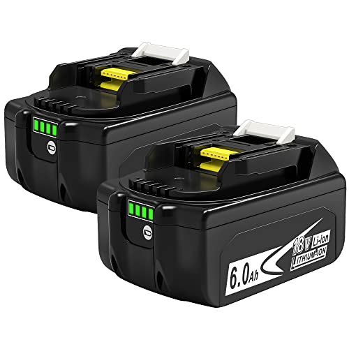 Rocivic Replace for Makita 18V Lithium-Ion 6.0Ah Battery 2 Packs, Compatible with Makita BL1820B BL1830B BL1840B BL1850B BL1860B Cordless Power Tools, with LED Indicator