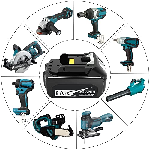 Rocivic Replace for Makita 18V Lithium-Ion 6.0Ah Battery 2 Packs, Compatible with Makita BL1820B BL1830B BL1840B BL1850B BL1860B Cordless Power Tools, with LED Indicator