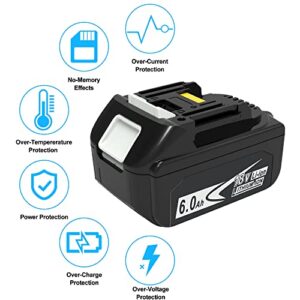 Rocivic Replace for Makita 18V Lithium-Ion 6.0Ah Battery 2 Packs, Compatible with Makita BL1820B BL1830B BL1840B BL1850B BL1860B Cordless Power Tools, with LED Indicator