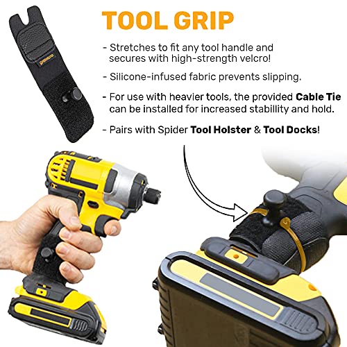 Spider Tool Holster - Expansion Set - Elastic Tool Grip + 2 Adhesive Tool Tabs for Carrying a Power Drill, Driver, Multi Tool, Tape Measure, Hammer, Pneumatic and More from a Spider Tool Holster!