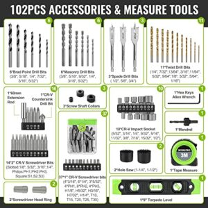 WORKPRO 20V Max Cordless Drill Driver Set, Electric Power Impact Drill Tool with 102 Pieces Accessories, 1/2'' Chuck Impact Drill Kit with Portable Case, 2 x 2.0Ah Li-ion Batteries with Fast Charger