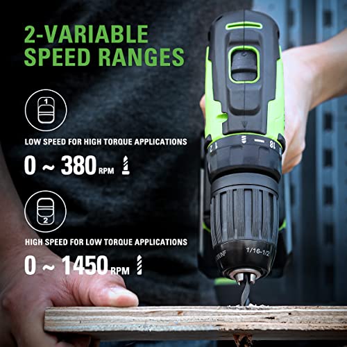 Greenworks 24V Cordless Drill Impact Driver Combo kit, 1/2” Drill & 1/4” Hex Impact Driver Brushless Power Tool Kit, Included 2 Batteries, 1 Charger, 8 pcs Bit Set & Bag