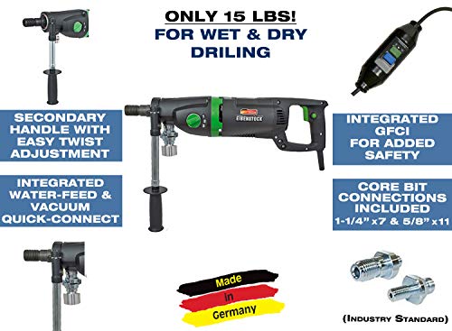 CS Unitec ETN 162/3 P - 6-3/8" Capacity Concrete Core Drill - Wet/Dry Diamond Core Drill - 3-Speed For Concrete, Brick, Block, and Stone - MADE IN GERMANY - 110V