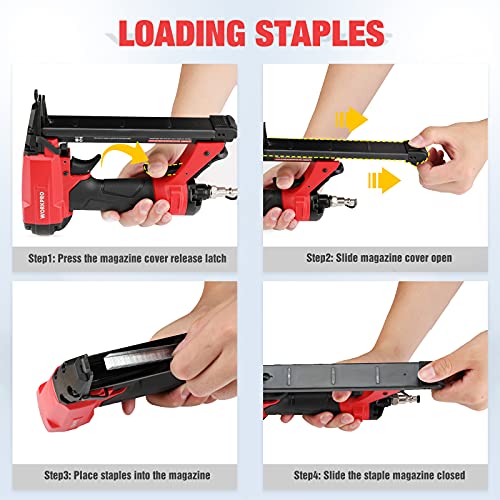 WORKPRO Pneumatic 20 Gauge Staple Gun, T50 Upholstery Stapler with 1260pcs Staples 1/4”to 5/8”, Rear Exhaust, for Carpentry, Woodworking and DIY Projects