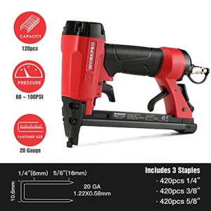 WORKPRO Pneumatic 20 Gauge Staple Gun, T50 Upholstery Stapler with 1260pcs Staples 1/4”to 5/8”, Rear Exhaust, for Carpentry, Woodworking and DIY Projects