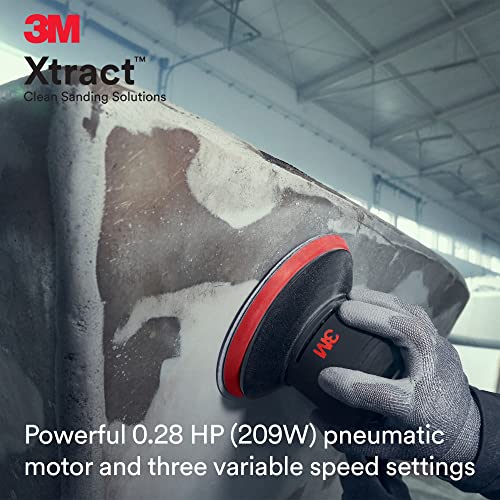 3M Pneumatic Random Orbital Sander - Xtract ROS, 88950, 6 in, Non-Vacuum, 3/16 in Orbit, Lightweight and Comfortable, 12000 RPM, 209W Motor, 3 Speed Settings with Thumb Control