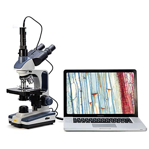 Swift Trinocular Compound Microscope SW350T,40X-2500X Magnification,Siedentopf Head,Research-Grade,Two-Layer Mechanical Stage,1.3mp Camera and Software Windows and Mac Compatible