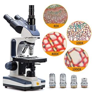 Swift Trinocular Compound Microscope SW350T,40X-2500X Magnification,Siedentopf Head,Research-Grade,Two-Layer Mechanical Stage,1.3mp Camera and Software Windows and Mac Compatible