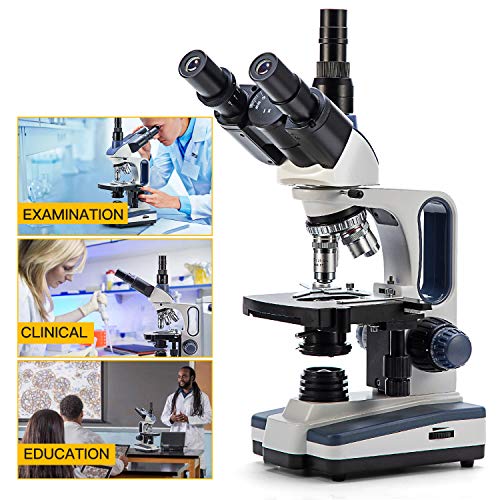 Swift Trinocular Compound Microscope SW350T,40X-2500X Magnification,Siedentopf Head,Research-Grade,Two-Layer Mechanical Stage,1.3mp Camera and Software Windows and Mac Compatible