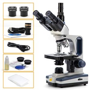 Swift Trinocular Compound Microscope SW350T,40X-2500X Magnification,Siedentopf Head,Research-Grade,Two-Layer Mechanical Stage,1.3mp Camera and Software Windows and Mac Compatible